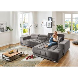 Die PlanBar Ecksofa &raquo;MP-IN15053 L-Form extra breiter Schenkel&laquo; wahlweise mit Kopfteilverstellung und manueller Vorziehbank grau 100% Polyester B/H/T: 