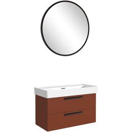 Welltime Badm&ouml;bel-Set &raquo;SALVADA, 2tlg-Set, ged&auml;mpfte Scharniere, Softclose, Keramikbecken&laquo; Ma&szlig;e (B/T/H): 100/47,5/200 cm braun MDF B/H/T: 100cmcm x 