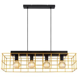 Globo LIGHTING H&auml;ngeleuchte &raquo;MERRIL&laquo; E27 1 Stk. H&auml;ngelampe K&auml;fig Betonstahl Gitter schwarz Industrielook gold H: 150cm, 1 Stk.