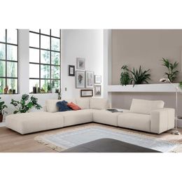 Musterring Ecksofa &raquo;LUCIA L-Form&laquo; in vielen Qualit&auml;ten und 4 verschieden N&auml;hten beige Flachgewebe FLORIS (100% Polyester);Flachgewebe VALMONT (60% Baumwolle/ 40%