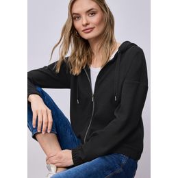 Street One Damen Sweatjacke, schwarz, Gr. 34, unifarben, Sweatware, 86% Baumwolle, 12% Polyester, 2% Elasthan, Sweatjacken, mit Kapuze
