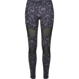 Urban Classics Damen Leggings "Urban Classics Damen Ladies Tech Mesh AOP Leggings", schwarz, Gr. M, 77% Polyester, 23% Elasthan, Hosen