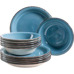 OTTO home Tafelservice &raquo;Teller Set, Geschirr-Set Bell Tempo&laquo; rustikale Holzoptik mit Spiraldekor, 12 Teile, f&uuml;r 6 Personen blau Keramik 12 Stk.