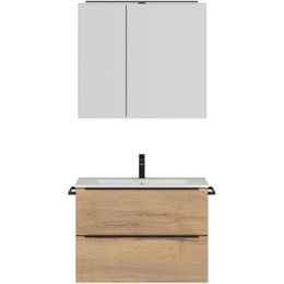 Nobilia Badm&ouml;bel-Set &raquo;Levere&laquo; vormontiert, mit Soft-Close, 2 Stk. tlg. braun B/H/T: 81cmcm x 169cmcm x 48,7cmcm, Griffe schwarz