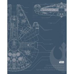 Komar Bild &raquo;Star Wars Blueprint Falcon&laquo; Star Wars 1 Stk. tlg. Wandbild zur Dekoration im Kinderzimmer - ohne Rahmen schwarz-wei&szlig; Holz, Papier B/H/T: 40cm x 