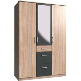 wimex Kleiderschrank &raquo;Click&laquo; mit Spiegel grau B/H/T: 135cm x 199cm x 58cm, T&uuml;ren: 3 Stk.
