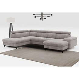 COTTA Wohnlandschaft &raquo;Emma U-Form, B: 328 cm&laquo; mit Kopfteilverstellung, optional Schlaffunktion & Bettkasten grau B/H/T: 328cm x 97cm x 215cm, Struktur