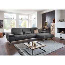 Die PlanBar Ecksofa &raquo;PN-EM18063 L-Form, B: 322 cm&laquo; wahlweise mit echt bezogenem R&uuml;cken und Sitztiefenverstellung grau Sichtrahmen: Aus Spannplatte mit