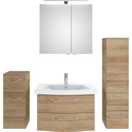 Badm&ouml;bel-Set &raquo;6005 Sprint 4-teilig, Keramik-Waschtisch mit LED-Spiegelschrank&laquo; 5 Stk. tlg. braun Holzwerkstoff B/H/T: 142cmcm x 200cmcm x 46cmcm
