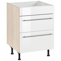 Optifit Kochfeldumbauschrank &raquo;Bern&laquo; 60 cm breit, mit 2 Ausz&uuml;gen, mit h&ouml;henverstellbare F&uuml;&szlig;e wei&szlig; akaziefarben, B/H/T: 60cm x 87cm x 58,4cm, Schubladen