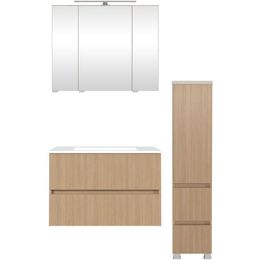 Welltime Badm&ouml;bel-Set &raquo;EIXO, Set aus Spiegelschrank, Waschtisch und Midischrank&laquo; braun Holzwerkstoff B/H/T: 110cmcm x 200cmcm x 47cmcm, Sandsteinoptik