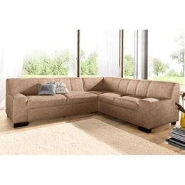 DOMO collection Ecksofa &raquo;Norma, moderne Armlehnen, zeitlos und elegant, Breite 247cm, L-Form&laquo; wahlweise mit Bettfunktion braun Microfaser PRIMABELLE (
