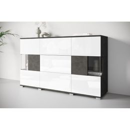 OTTO home Sideboard &raquo;Kenia&laquo; 1 Stk. tlg. Sideboard mit 3 Schubladen, 6 F&auml;chern, Glast&uuml;ren, Breite 150 cm schwarz-wei&szlig; B/H/T: 150cm x 89cm x 39,5cm, 2 