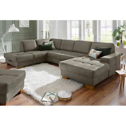 OTTO home Wohnlandschaft &raquo;Puccini U-Form&laquo; mit Federkern, Sitztiefenverstellung, Kontrastnaht braun Luxus-Microfaser (100% Polyester);Luxus-Microfaser 