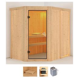 Karibu Sauna &raquo;Clara&laquo; Set, Ofen 9 kW integr. Strg beige Saunaofen, integrierte Steuerung, 9 kW