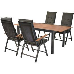 Merxx Garten-Essgruppe &raquo;&raquo;Thasos&laquo;&laquo; Set, 9 Stk. tlg. folierte Armlehnen und Tischplatte in Holzoptik grau Aluminium, Kunststoff Auszugsplatte, 
