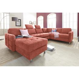 Sit & More sit&more Wohnlandschaft &raquo;Pablo U-Form&laquo; wahlweise mit Schlaffunktion und Bettkasten orange Struktur (100% Polyester);Kunstleder SOFTLUX ;Luxus-