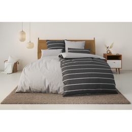 OTTO home Bettw&auml;sche &raquo;Katja&laquo; 2 Bettw&auml;sche aus Baumwolle, Bettw&auml;sche mit Streifen-Design, Wendeoptik grau Linon, Obermaterial: 100% Baumwolle B/L: 