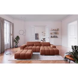COTTA Ecksofa &raquo;Orion L-Form, B: 307 cm, moderne Steppung, bequeme Wellenunterfederung&laquo; 2x Kopfteilverstellung & 3 Nierenkissen 100% Polyester B/H/T: 