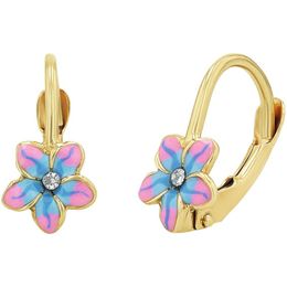 Amor Damen Paar Ohrh&auml;nger &raquo;Blume&laquo; mit Zirkonia (synth.) und Emaille gold Gelbgold 375