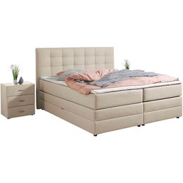 Home Affaire Boxspringbett &raquo;Ethan&laquo; inkl. Topper und ger&auml;umigen Bettkasten erh&auml;ltlich in H2, H3 und H4 beige Strukturstoff, Liegefl&auml;che B/L: 200cm x 