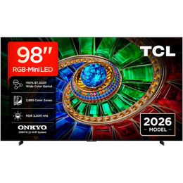 TCL Mini-LED-Fernseher &raquo;98RM7LX1&laquo; 248 cm/98 &prime;&prime; Apple Airplay 2, 2.000 nits HDR, 100 % BT.2020, ONKYO 2.1 bunt Google TV mit Apple AirPlay 2 und Google