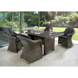 Destiny Garten-Essgruppe &raquo;MALAGA LUNA&laquo; 4x Sessel, 1x Tisch, inkl. Auflagen, 13 Stk. tlg. Aluminium, Polyrattan grau Aluminium, Geflecht Rattan, Polyrattan 