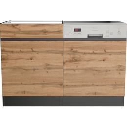 KOCHSTATION Sp&uuml;lenschrank &raquo;KS-Riesa&laquo; Breite 120 cm, MDF-Fronten braun Holzwerkstoff grafitgrau, B/H/T: 120cm x 82cm x 60cm, T&uuml;ren: 1 Stk.