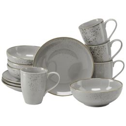 Creatable Kaffeeservice &raquo;Nature Collection, Service, 12-tlg.&laquo; Handgemalte Sprenkel und R&auml;nder, Reaktivglasur grau Steinzeug 12