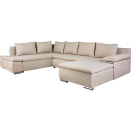 Home Affaire Wohnlandschaft &raquo;Acra U-Form&laquo; mit Bettfunktion und Bettkasten, in Mattenoptik beige 100% Polyester B/H/T: 325cm x 83cm x 229cm, Struktur, 