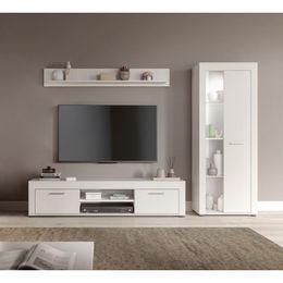 OTTO home Wohnwand &raquo;AOSTA, Breite 235cm, 3-teilige Wohn-Kombination&laquo; bestehend aus: Lowboard, Wandboard, Vitrine, 3 Stk. tlg. wei&szlig; Holzwerkstoff B/H/T