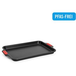 Woll Backform &raquo; Let's bake! Backblech, 23x33 cm&laquo; mit Antihaftversiegelung und integrierten Silikongriffen, PFAS-Frei schwarz Aluminium B/H/L: 23cm x 