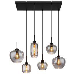 Globo LIGHTING H&auml;ngeleuchte &raquo;MATT&laquo; E27 1 Stk. H&auml;ngeleuchte Schwarz, Rauchglas, 4 Glasformen, h&ouml;henk&uuml;rzbar, E27 6, H: 120cm, 1 Stk.