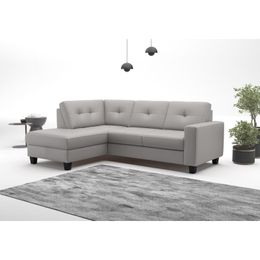 OTTO home Ecksofa &raquo;Varese&laquo; wahlweise mit Schlaffunktion und Bettkasten grau B/H/T: 226cm x 91cm x 170cm, NaturLEDER , Ottomane links,mit Bettfunktion,