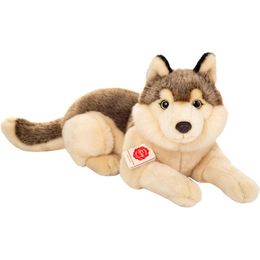 HERMANN TEDDY ORIGINAL Kuscheltier &raquo;Wolf liegend, 40 cm&laquo; zum Teil aus recyceltem Material Einheitsgr&ouml;&szlig;e Kuscheltier