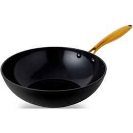 HENSSLERS Wok &raquo;HSN&laquo; Aluminium 1 Stk. tlg. BLACK CERAMIC Antihaftbeschichtung, goldener Edelstahlgriff, Induktion schwarz &Oslash; 28cm + H&ouml;he 8cm