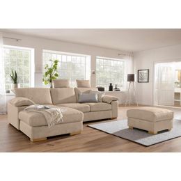 OTTO home Ecksofa &raquo;Ventura L-Form&laquo; wahlweise mit Schlaffunktion und Schlaffunktion/Bettkasten beige Luxus-Microfaser in Lederoptik (100% Polyester);