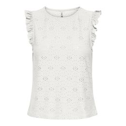 Only Damen Only Shirttop &raquo;ONLSMILLA S/L FRILL TOP JRS&laquo; Materialmix, regular fit, Rundhals wei&szlig; L