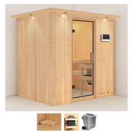 Karibu Sauna &raquo;Bedine&laquo; Set, Ofen 9 kW Bio externe Strg easy beige Bio-Kombiofen, externe Steuerung, 9 kW
