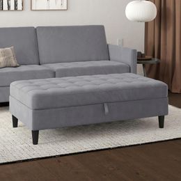Stauraumhocker &raquo;Presley&laquo; Polsterhocker mit Stauraum, frei im Raum stellbar, Sitzh&ouml;he 43 cm grau B/H/T: 130cm x 43cm x 69cm, Samtvelours