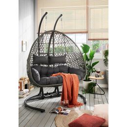 Destiny H&auml;ngesessel &raquo;COCO DROP DOUBLE&laquo; Stahl, Polyrattan, mit Gestell, inkl. Auflagen grau Obermaterial: 100% Polyester. F&uuml;llung: 50% Polyester, 50% 
