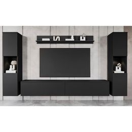 OTTO home Wohnwand &raquo;PARIS, Vitrine T&uuml;ranschlag links/rechts wechselbar&laquo; Komplett-Set, 4 Stk. tlg. schwarz Hartfaserplatte B/H/T: 260cmcm x 130cmcm x 