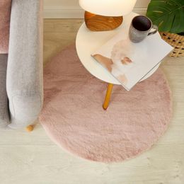 OTTO home Hochflor-Teppich &raquo;Lugano&laquo; rund 30 mm H&ouml;he Kunstfell, Uni Farben, sehr weich & kuschelig rosa &Oslash; 80cm 1 Stk., 30mm, &Oslash; 80cm