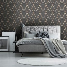 WOW Vliestapete &raquo;Metallisch Geometrisch&laquo; gepr&auml;gt FSC zertifiziert, mit lebhaftem Druck, 10 Meter L&auml;nge grau Vlies B/L: 0,52m x 10m, Rollen: 1