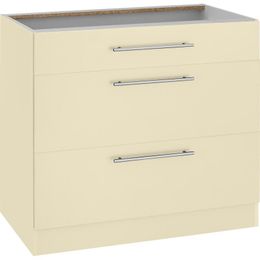 Wiho-K&uuml;chen wiho K&uuml;chen Unterschrank &raquo;Unna&laquo; 90 cm breit, mit 2 gro&szlig;en Ausz&uuml;gen, ohne Arbeitsplatte beige B/H/T: 90cm x 82cm x 57cm, Schubladen: 1 Stk.