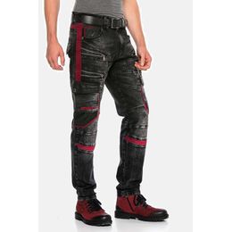 Cipo & Baxx CIPO & BAXX Herren Straight-Jeans "Jeans", schwarz, Basic, Gr. 36, gestreift, 98% Baumwolle, 2% Elasthan, Jeans, mit auff&auml;lligen Elementen, CD561