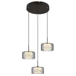 Globo LIGHTING LED Pendelleuchte &raquo;FOGSY&laquo; LED-Modul 1 Stk. Tageslichtwei&szlig; H&auml;ngelampe/Pendelleuchte/Glas rauchfarben/H&ouml;he k&uuml;rzbar/Esstisch schwarz 3, &Oslash; 