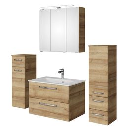 Badm&ouml;bel-Set &raquo;Badm&ouml;bel-Set Trentino 4-tlg Mineralmarmorwaschtisch,LED-Spiegelschrank&laquo; 5 Stk. tlg. braun Einheitsgr&ouml;&szlig;e