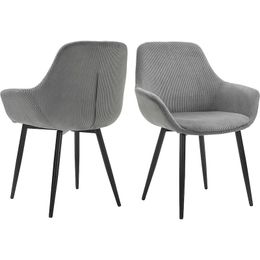 Salesfever Armlehnstuhl &raquo;Komfortabler Esszimmerstuhl im zeitlosen Design&laquo; (Set) 2 Stk.Bezug in Cord-Optik grau Metall, Polyester B/H/T: 64cm x 86cm x 