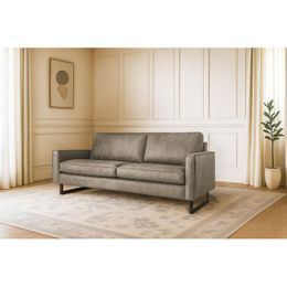 OTTO home 3-Sitzer &raquo;Pinto, 206 cm, Cord, Chenille, Lederoptik&laquo; mit Keder, schwarze Metallf&uuml;&szlig;e, Wellenunterfederung grau Kunstleder (65% Polyester, 35%